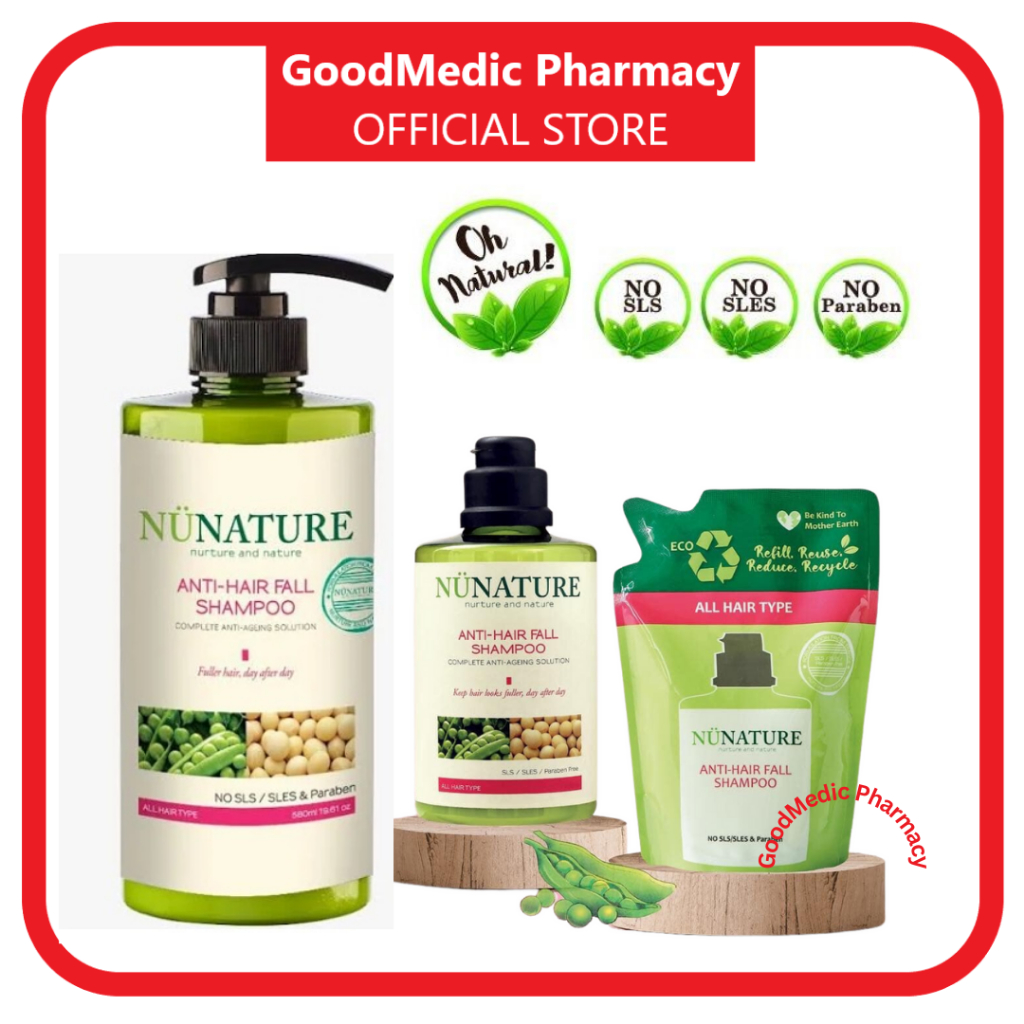 NuNature Anti-Hair Fall Shampoo 580ml/450ml / Refill Pack 400ml (Nu ...