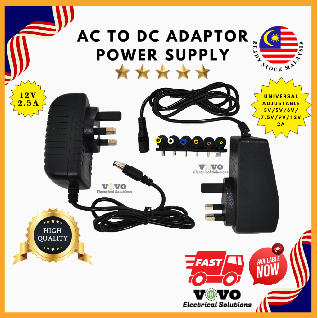 AC to DC Adapter Power Supply 3V 5V 6V 7.5V 9V 12V 2A 12V 2.5A AC to DC ...