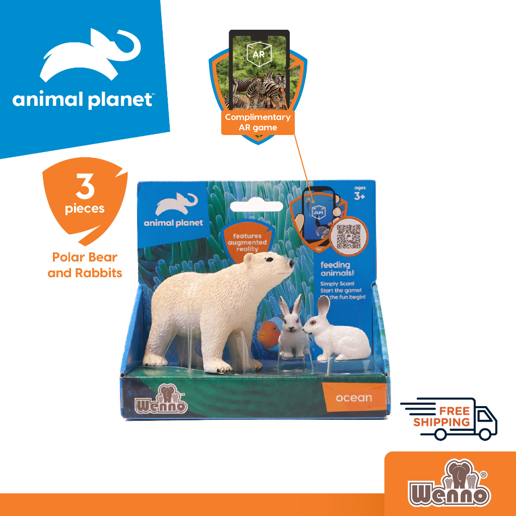 Wenno x Animal Planet 3pcs Polar Bear and Arctic Hares Figurines in ...