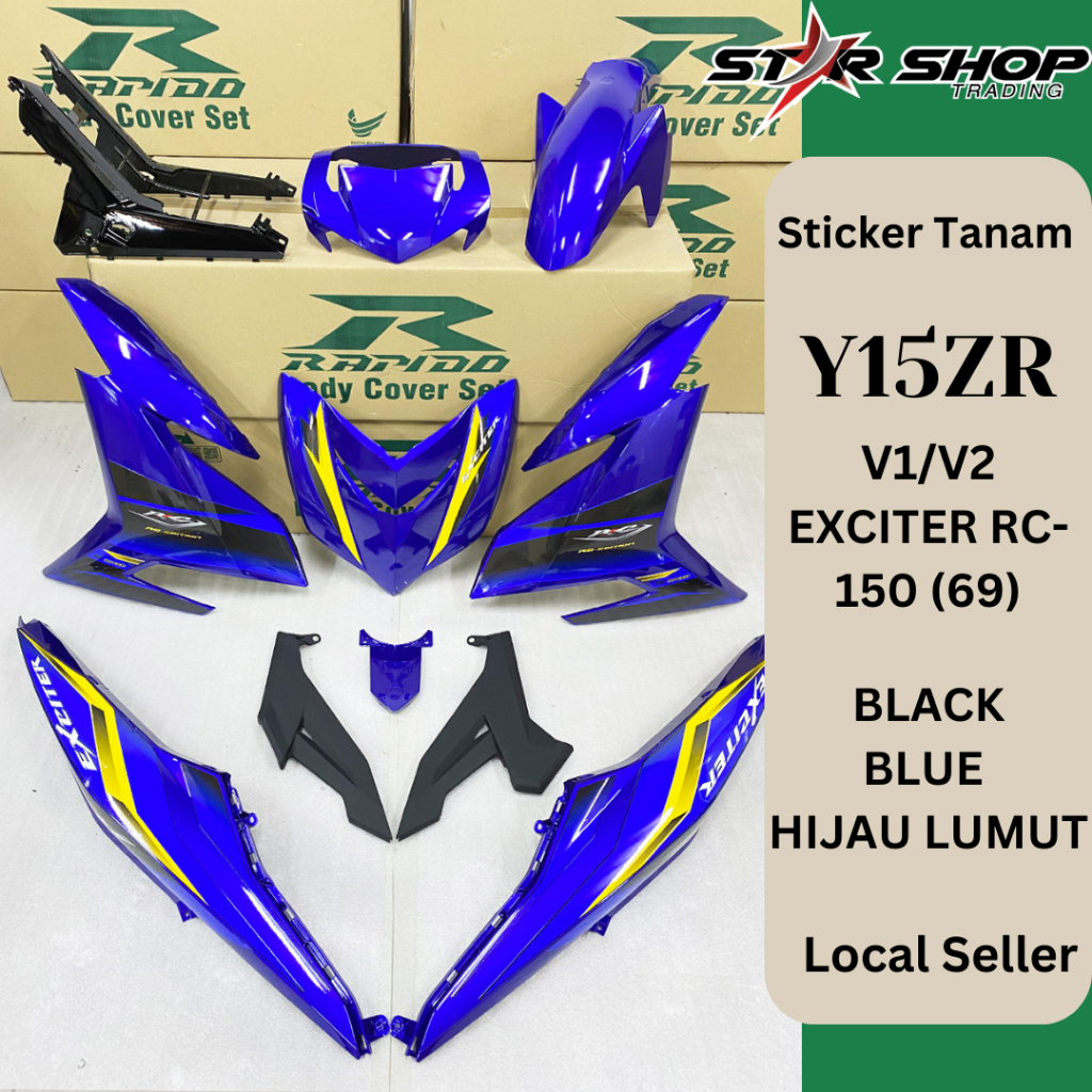 [LOCAL SELLER] COVERSET BODYSET Y15 Y15ZR YSUKU Y V1 V2 EXCITER RC-150 (69) BLACK BLUE HIJAU ...