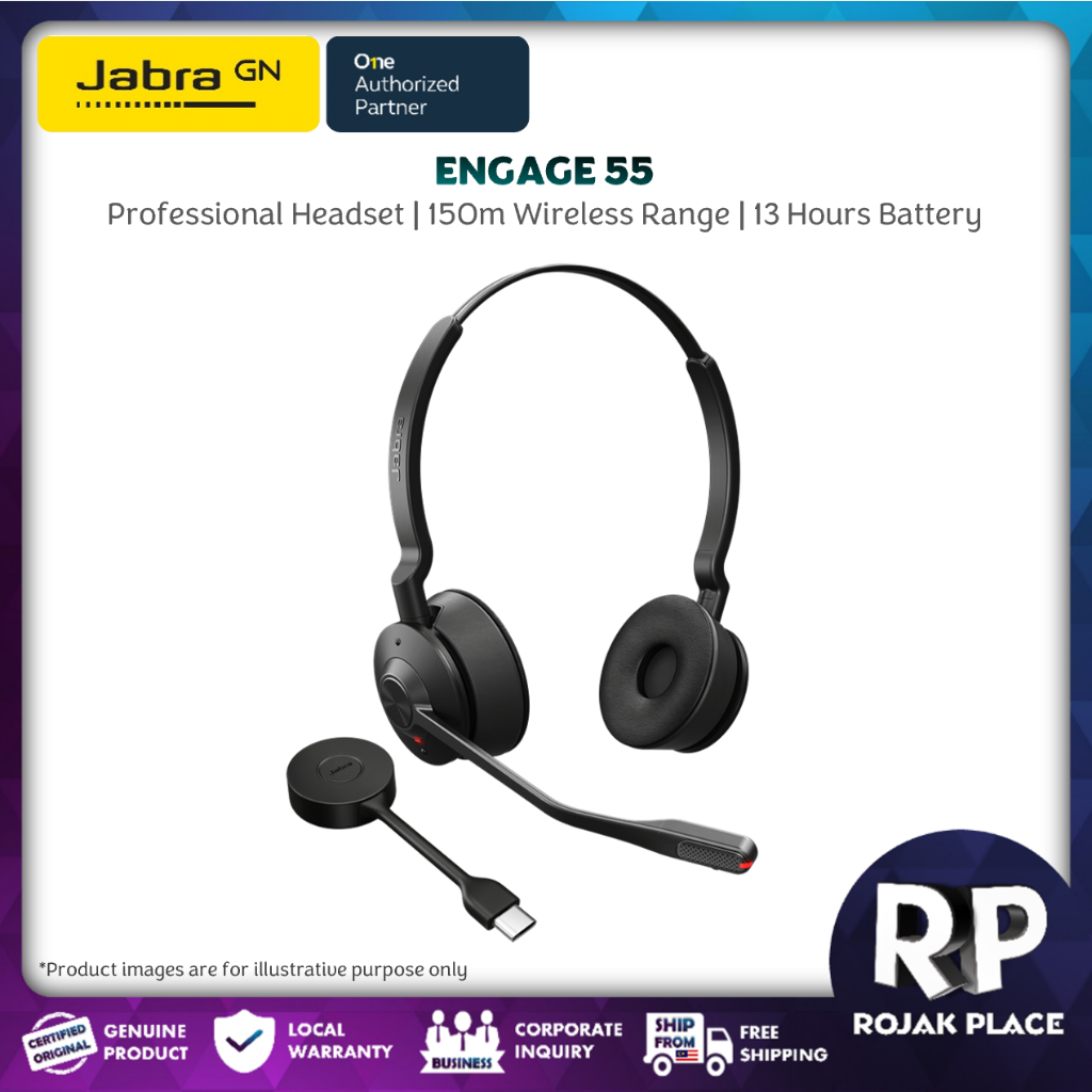 Jabra Engage 55 Stereo Professional Call Center Wireless Headset DECT ...