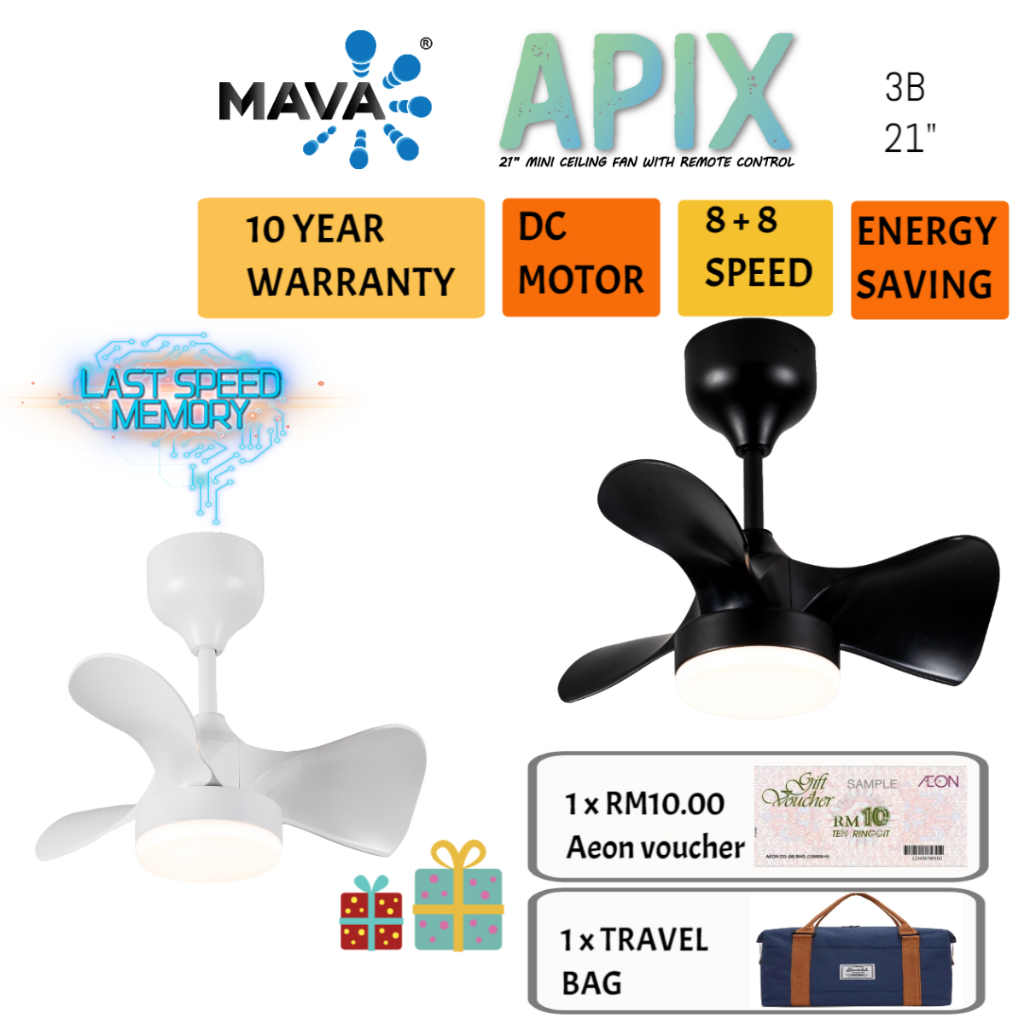 MAVA 21" APIX MINI CEILING FAN WITH REMOTE CONTROL / DC / INVERTER / 3 ...