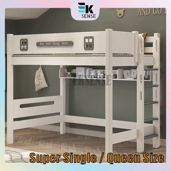 Space Saving Solid Wood Kids Loft Bed Frame Elevated Bed Side / Front ...