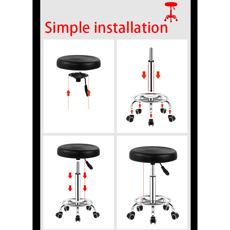 Adjustable Height Swivel Round Stool Chair With Wheels PU Leather Soft ...
