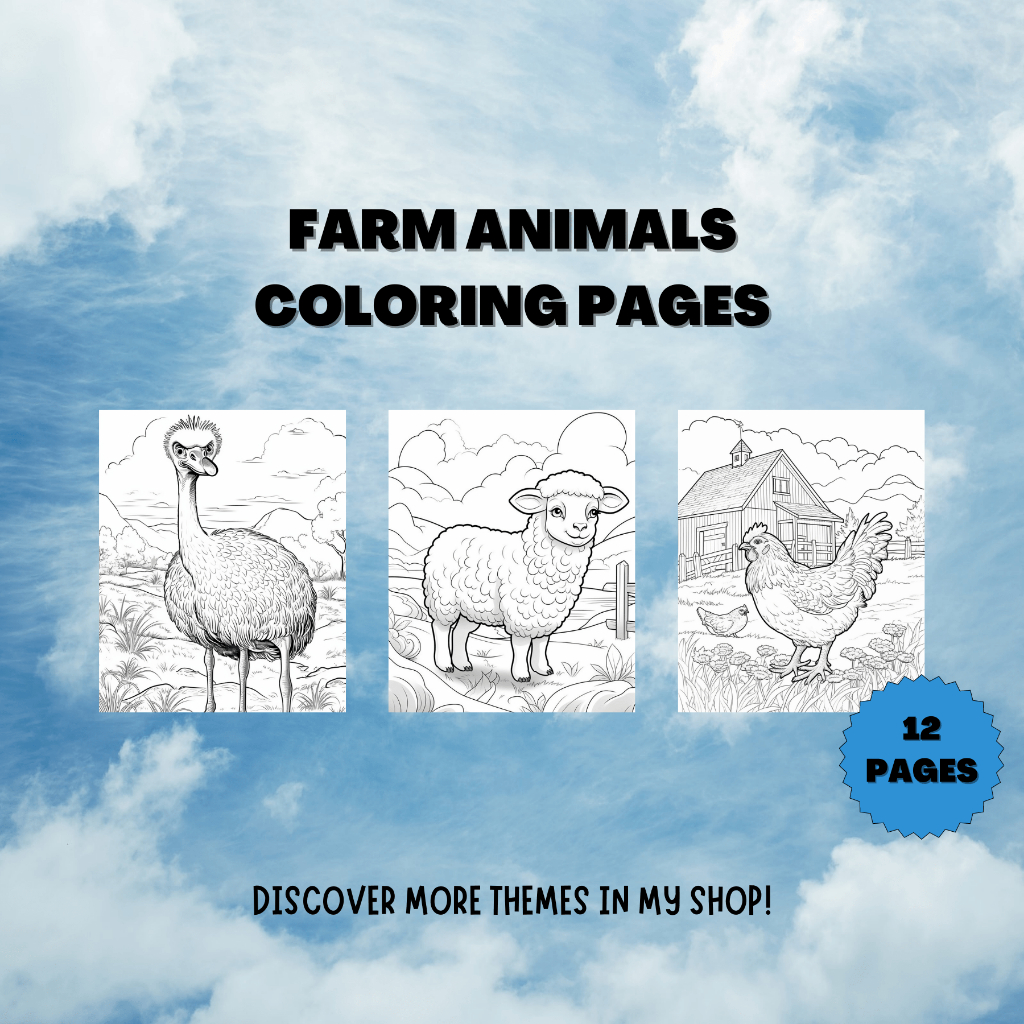 [PDF] 12 Pages Farm Animals Theme Printable Coloring Book l Farm Barn ...