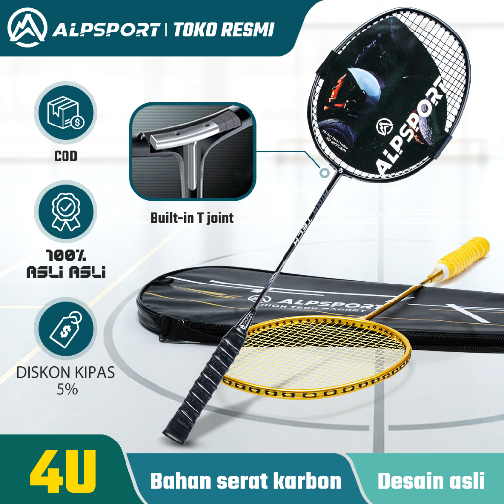 Alpsport RR 2Pcs 4U G5 100% Original Design Full Carbon 24LBS Badminton ...