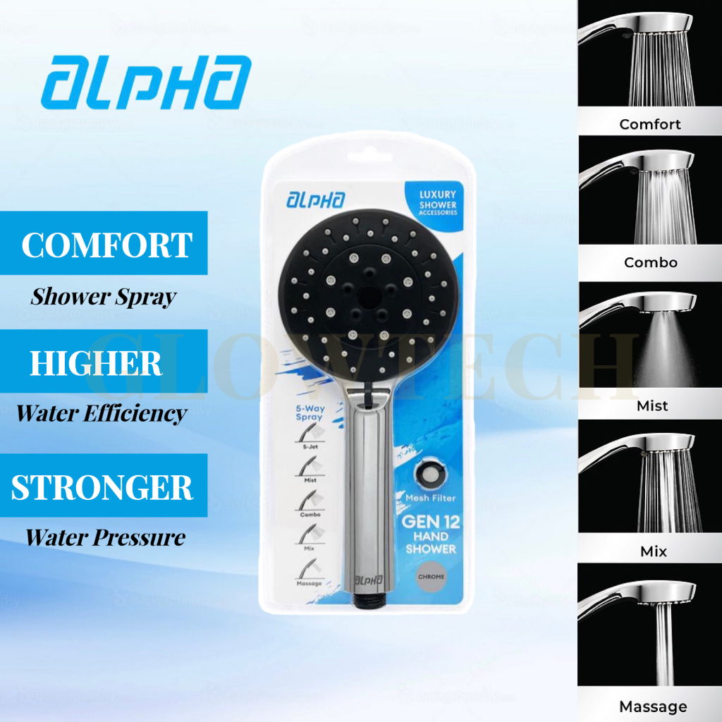 ALPHA Original GEN 12 SHOWER HEAD CHROME for ALL ALPHA Instant Water ...