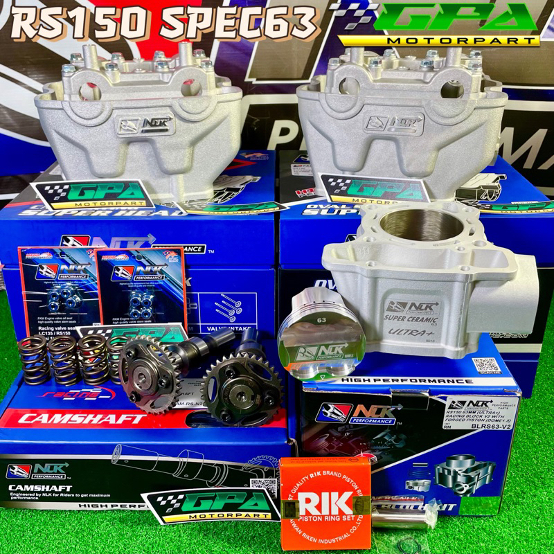 NLK PERFORMANCE TOP COMBO SET SPEC 63 RS150 RSX150 SUPERHEAD V5 CAMSHAFT N2+ BLOCK V2 63MM SUPER ...