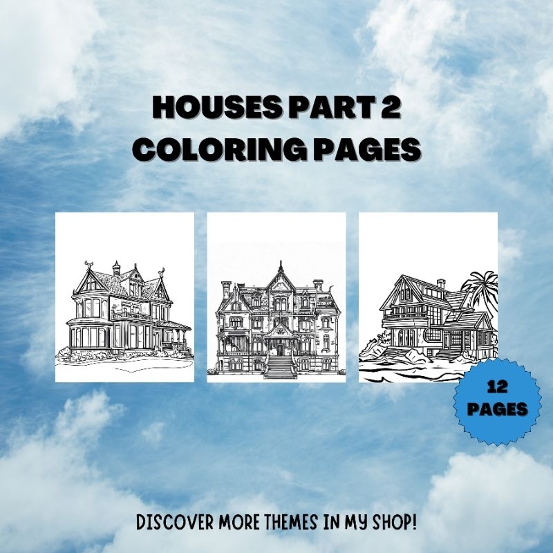[PDF] 12 Pages Houses Part 2 Theme Printable Coloring Book l Stress ...