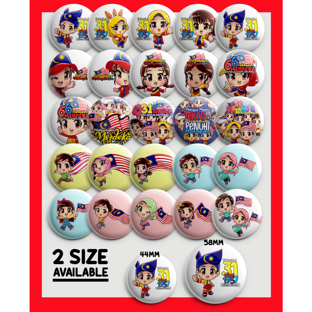 Button Badges Doodle Style Merdeka Malaysia Madani Jalur Gemilang ...
