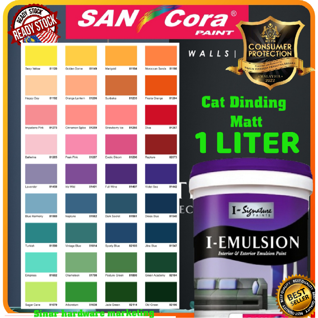 SINAR SANCORA I-EMULSION 1 LITER Interior Wall Matt Paint / Cat Dinding Dalam Rumah Tidak Kilat ...