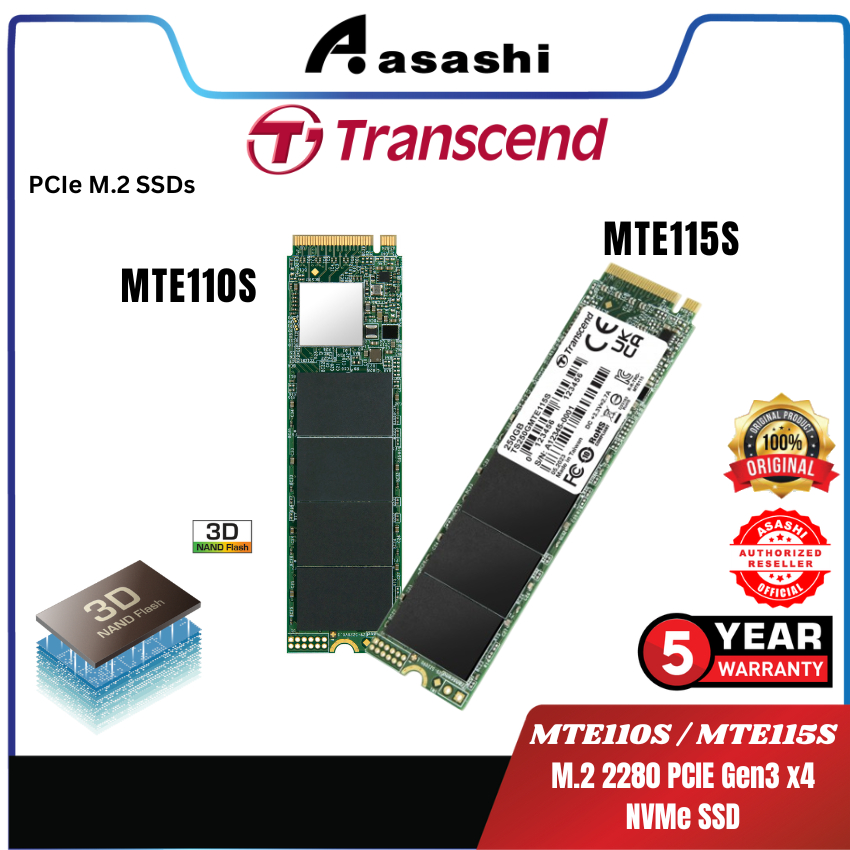 Transcend MTE110S / MTE115S 128GB / 256GB / 512GB / 1TB / 2TB M.2 2280 PCIE Gen3 x4 NVMe SSD ...