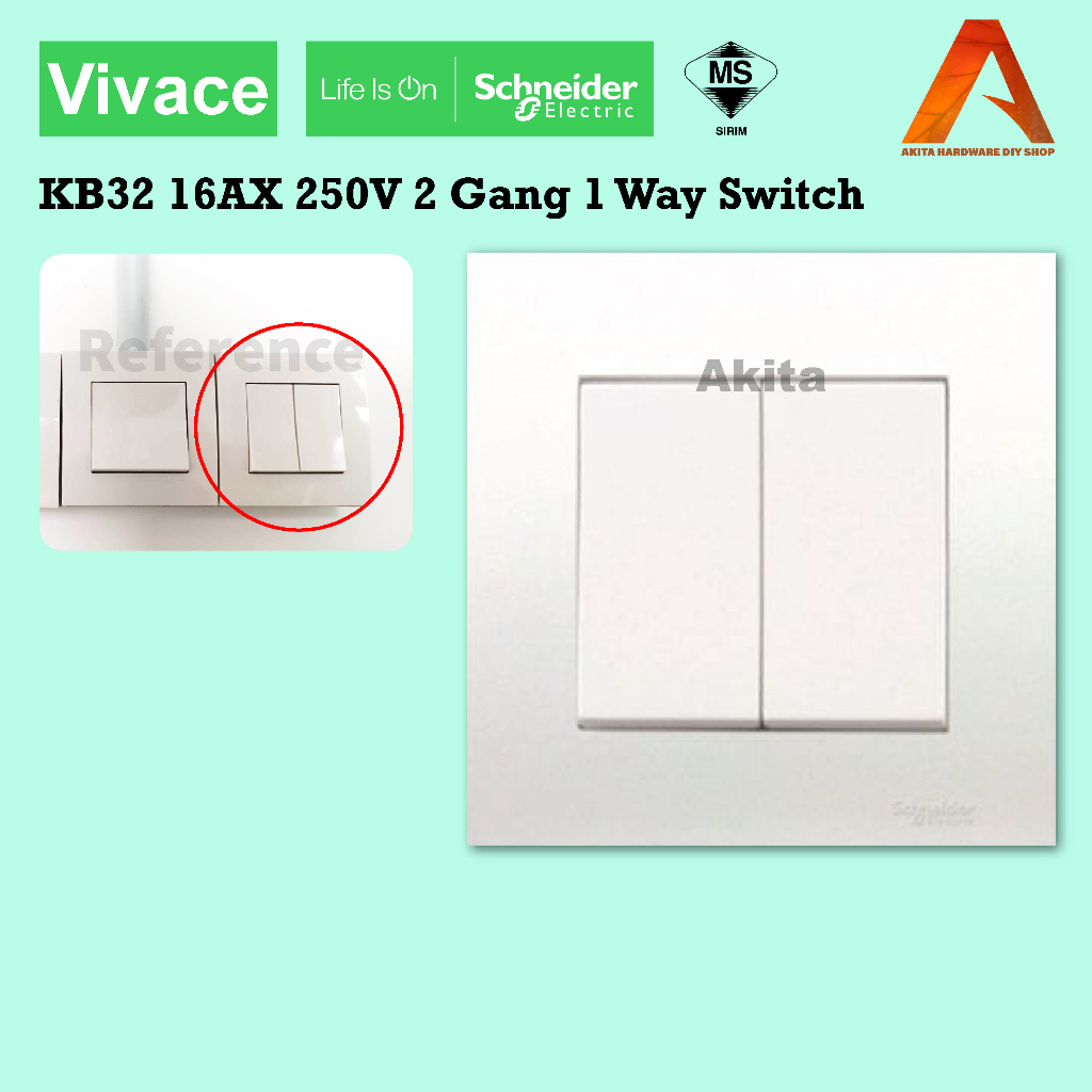 Schneider Vivace White KB32/1 16AX 250V 2 Gang 1 Way Switch Socket ...