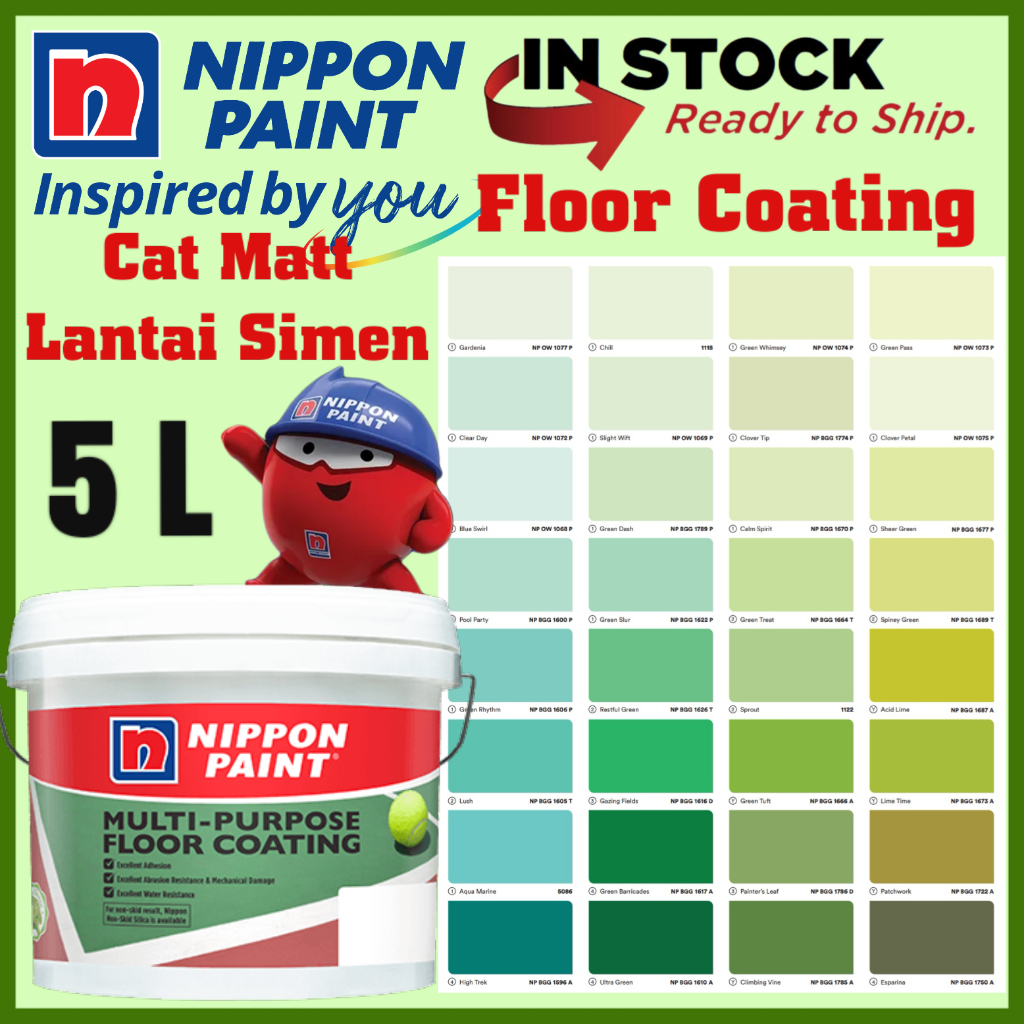 SINAR NIPPON FLOOR COATING PAINT 5L CONCRETE CEMENT CAT LANTAI SIMEN ...