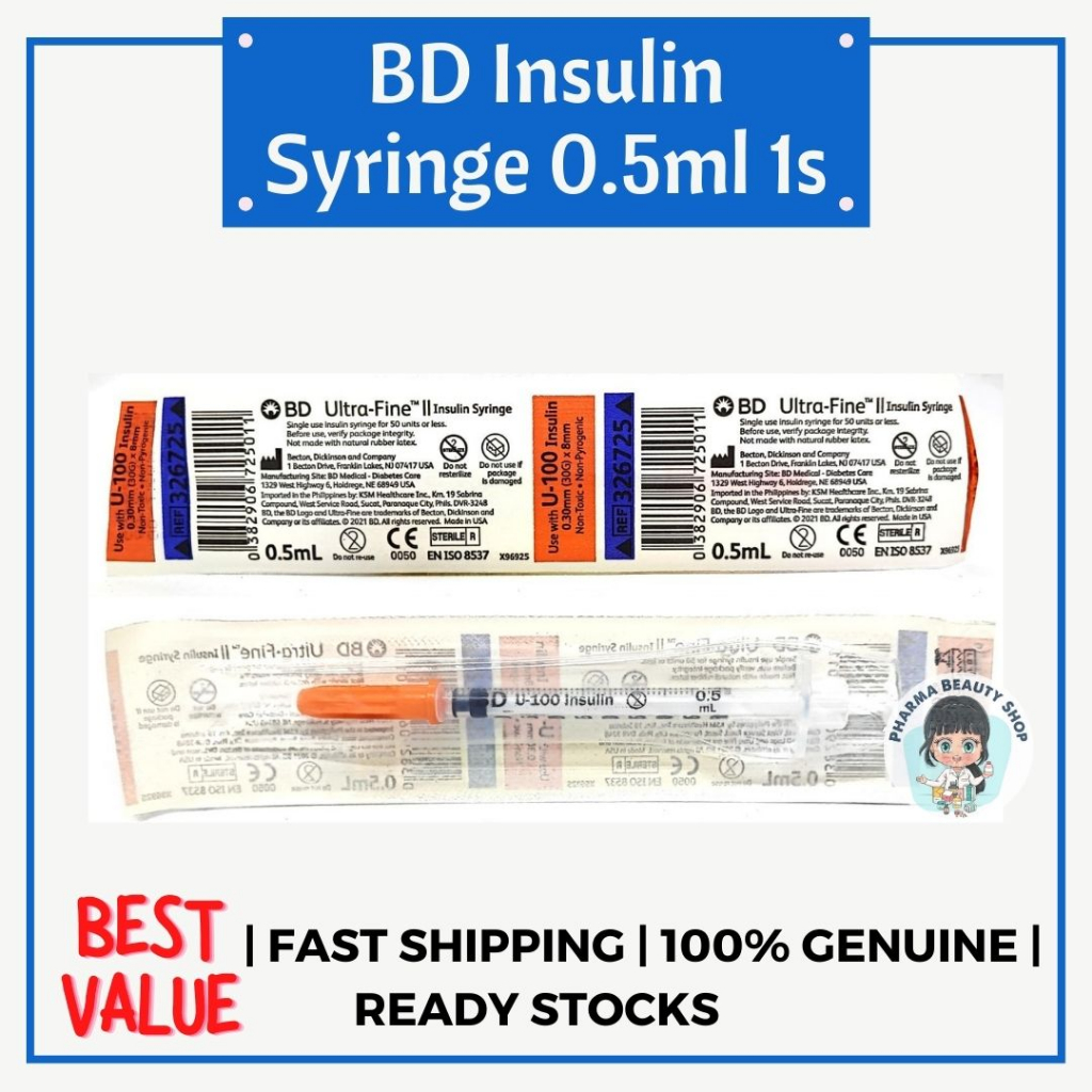 BD Ultra-Fine II Insulin Syringe 0.5ml 30G (0.30mm) x 8mm 1s ...