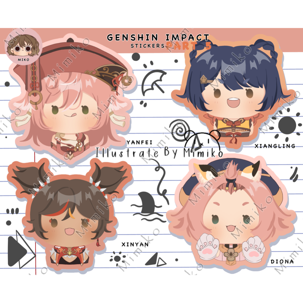 Genshin impact Sticker Yanfei Xiangling Xinyan Diona Die Cut Sticker ...