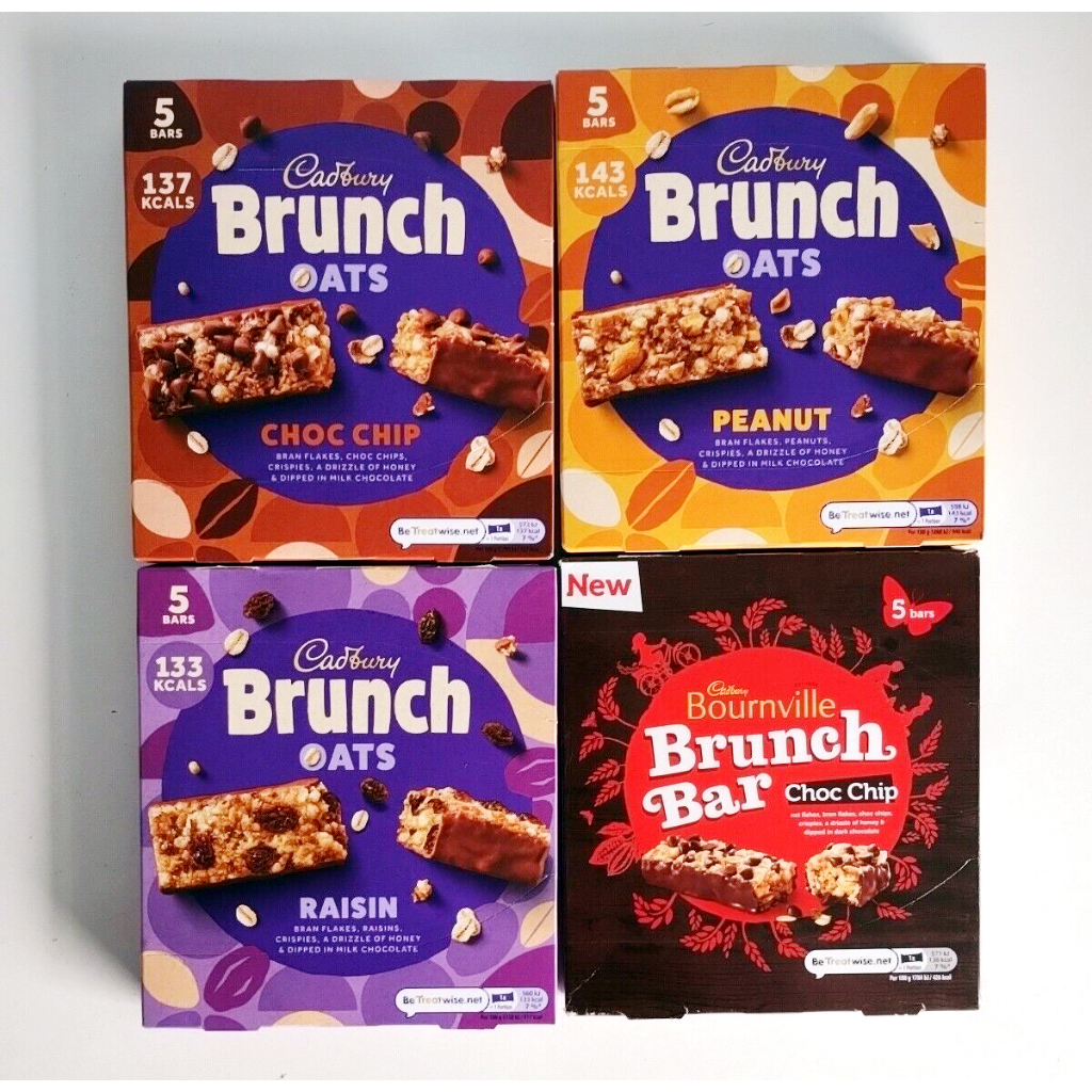 Cadbury Brunch Bar - Choc Chip/ Peanut / Bournville Choc Chip/ Raisin ...