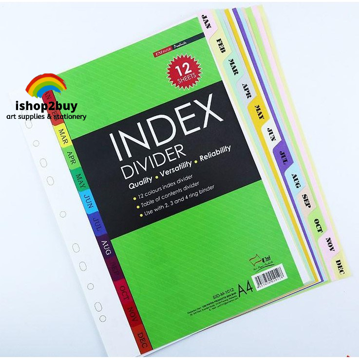 Paper Binder Uni Index Divider A4 Colour Paper 10 colours 5 Colors A-Z ...