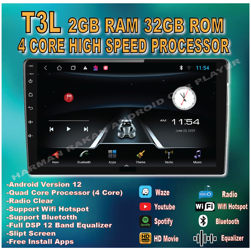 ANDROID PLAYER T3L 2RAM+32GBROM LOW SPEC PLAYER !!!!!!! TOYOTA / HONDA / PERODUA / NISSAN ...