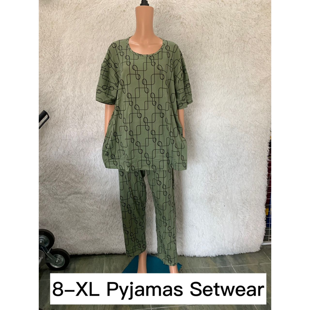 (8XL Short Sleeve) Baju Tidur 8XL Pajamas Plus Size Women's Ladies Pyjamas Setwear Nightwear ...