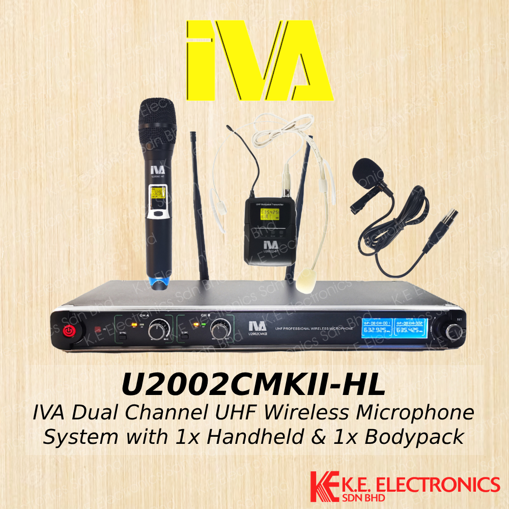IVA U2002CMKII Series Dual Channel UHF Wireless Microphone System with ...