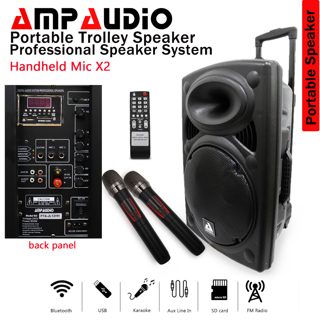 12 Inch Ampaudio JA88HC JA88HH Professional Portable Bluetooth Portable ...