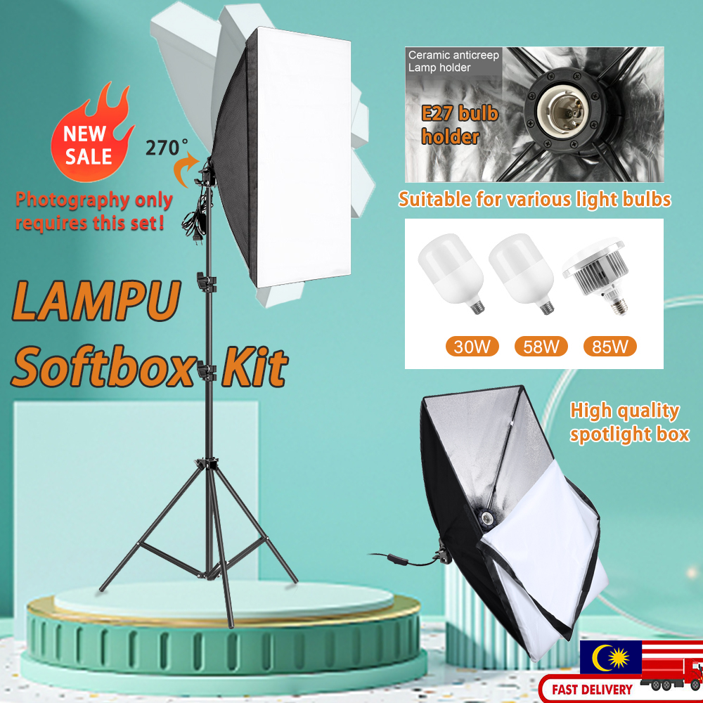 Softbox Light Kit With Tripod e27 LED Bulb Adjustable Color Studio ...