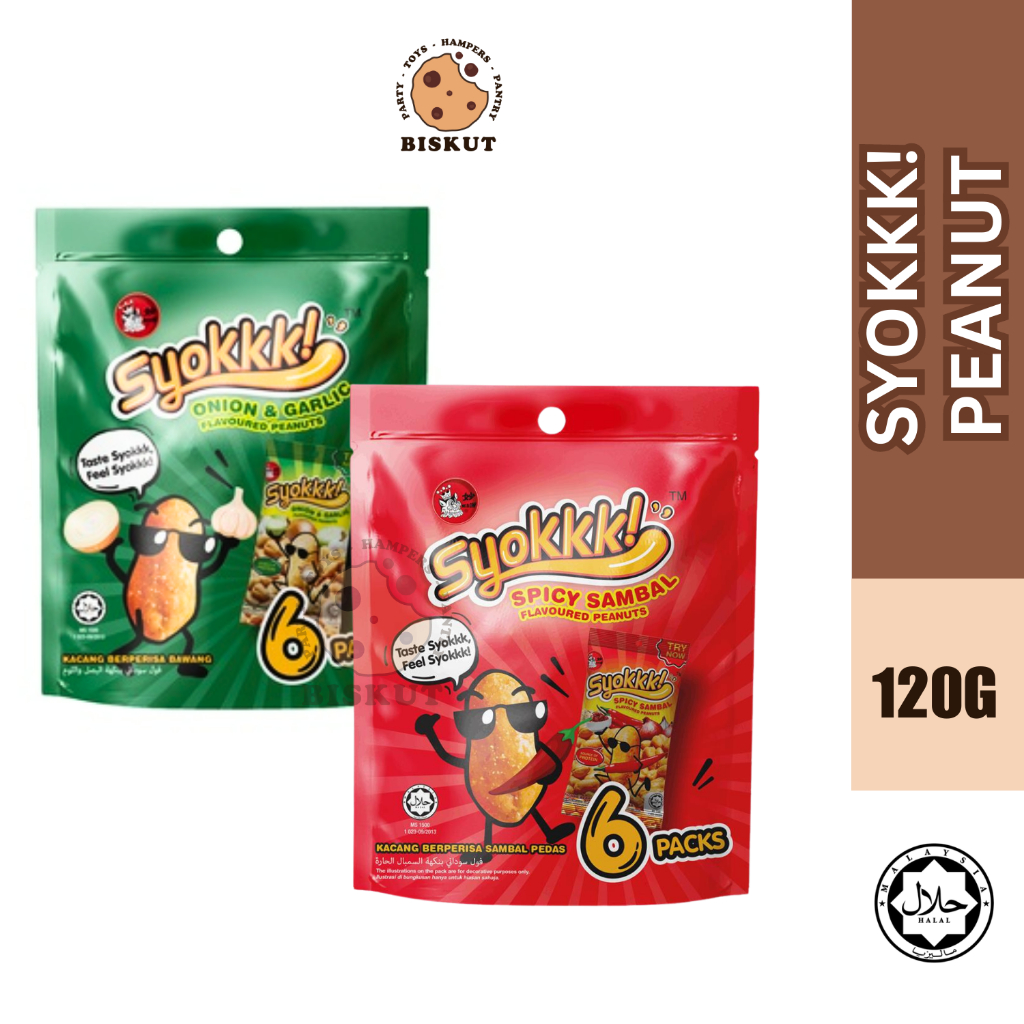 Syokkk! Flavoured Peanuts/Spicy Sambal/Onion&Garlic (20g x 6 packets X 2 Bags) | Shopee Malaysia