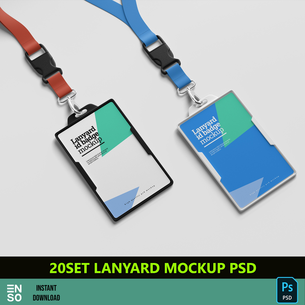 20-Set PSD Lanyard ID Badge Mockup | Editable Photoshop Mockup Template ...