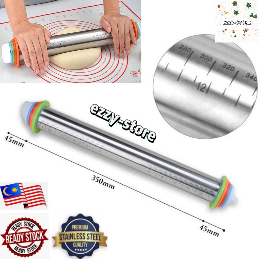 Adjustable 17Inch Stainless Steel Rolling Pin Mat Dough Roller Baking ...