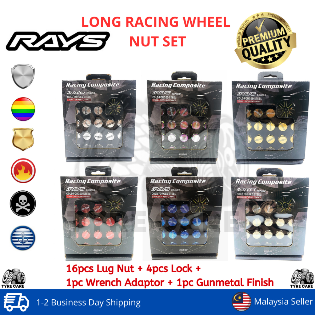 RAYS Racing Steel Wheel Nut (Long) M12 x P1.5 Lug Nut and Lock Set ...