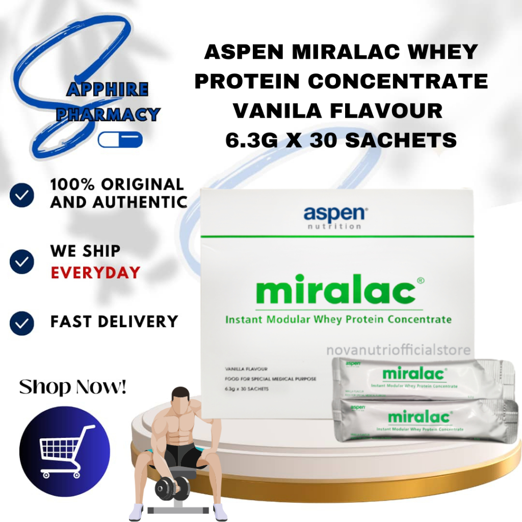 ASPEN MIRALAC WHEY PROTEIN CONCENTRATE VANILA FLAVOUR 6.3G X 30 SACHETS ...