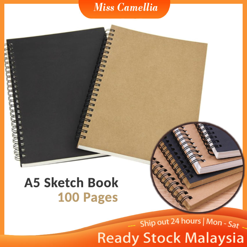 Craft Notepad A5 Sketch Book Kraft Cover Buku Nota Spiral Notebook ...