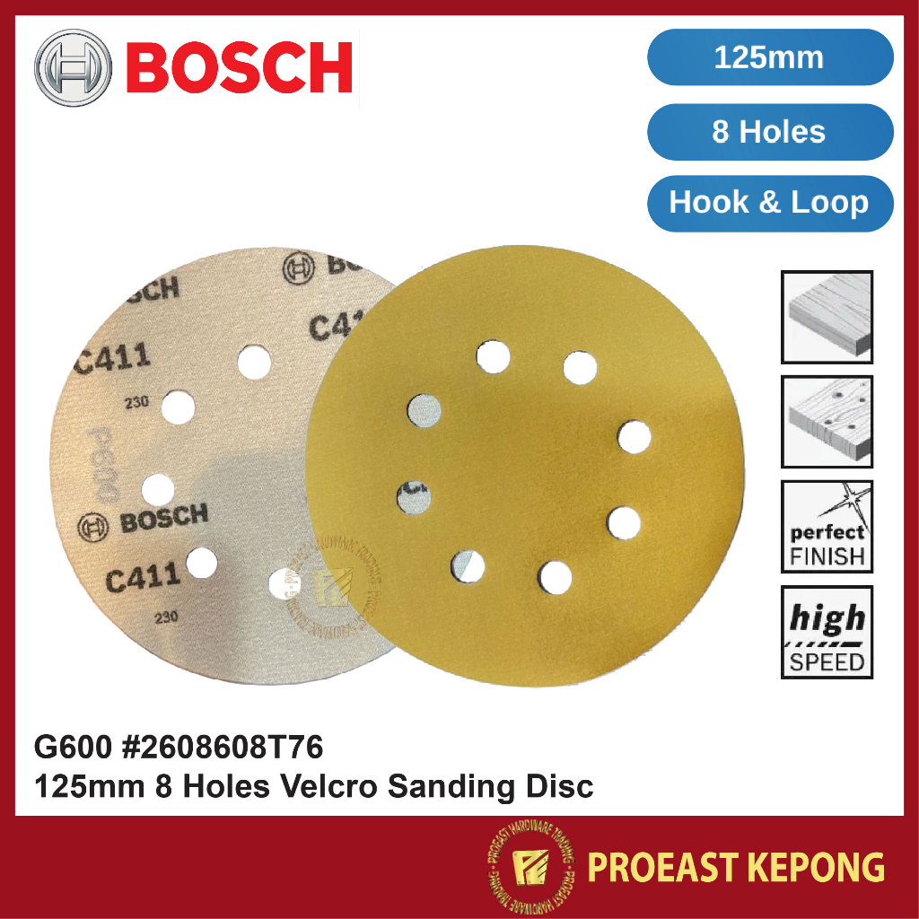 BOSCH G600 #2608608T76 125mm 8 Holes Velcro Sanding Disc (100PCS/per ...