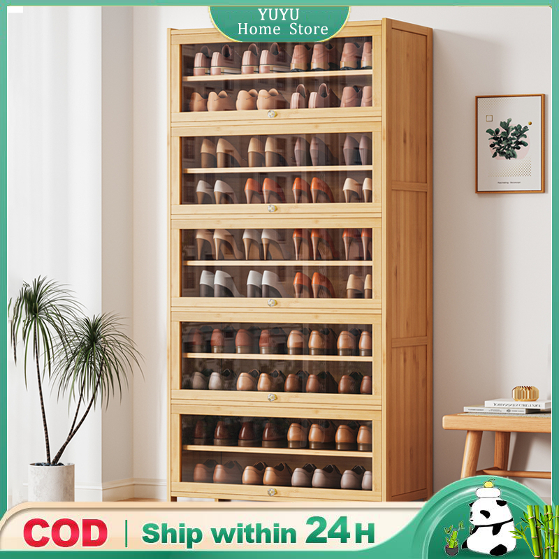 Bamboo Shoe Cabinet With Cover Acrylic Glass Cabinet Modern Shoe Rack ...
