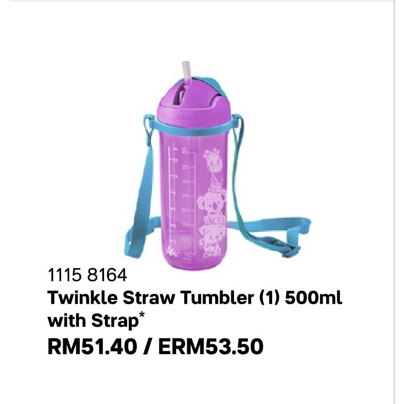 Tupperware Twinkle straw Tumbler 500ml w/ strap dan tumbler brush ...