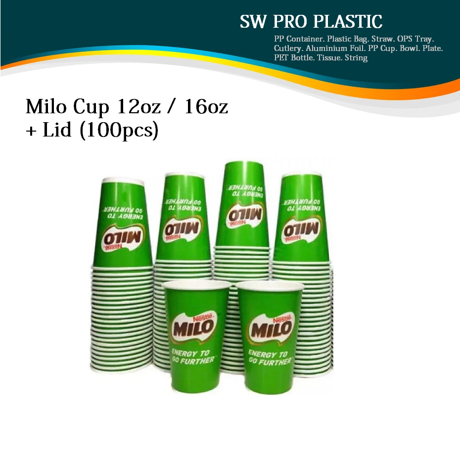 Cawan Milo Kertas 12oz 16oz + penutup /Paper Milo cup 12oz 16oz with ...