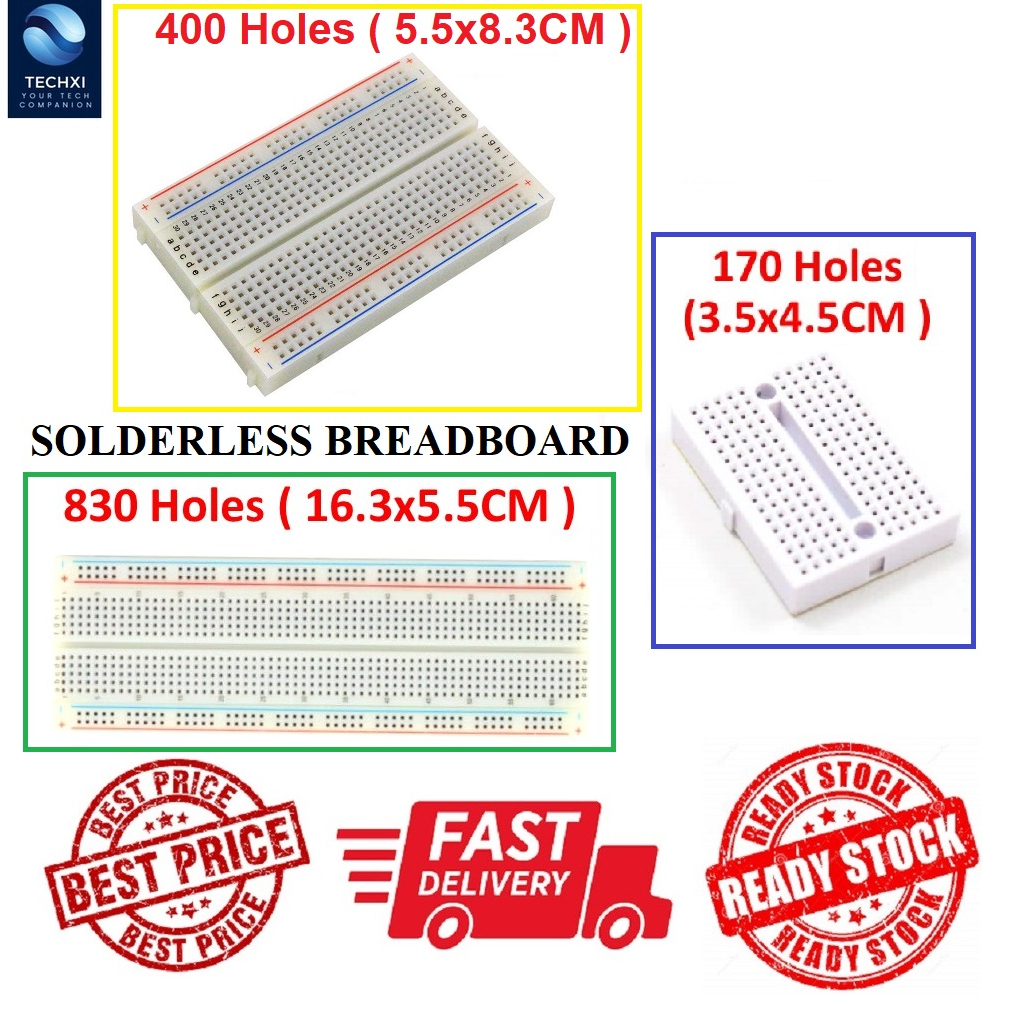 MB102 Solderless Mini / Medium / Large Breadboard 170 / 400 / 830 Holes ...