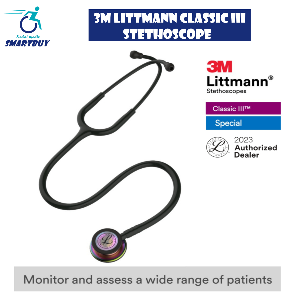 3M Littmann Classic III 5803 Black Tube, Black-Finish Chestpiece, Full ...