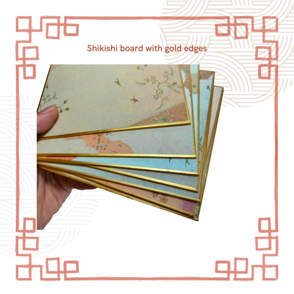 Japanese Mini Shikishi Board 色纸 12 x 14cm Gold Bordered for Japanese ...