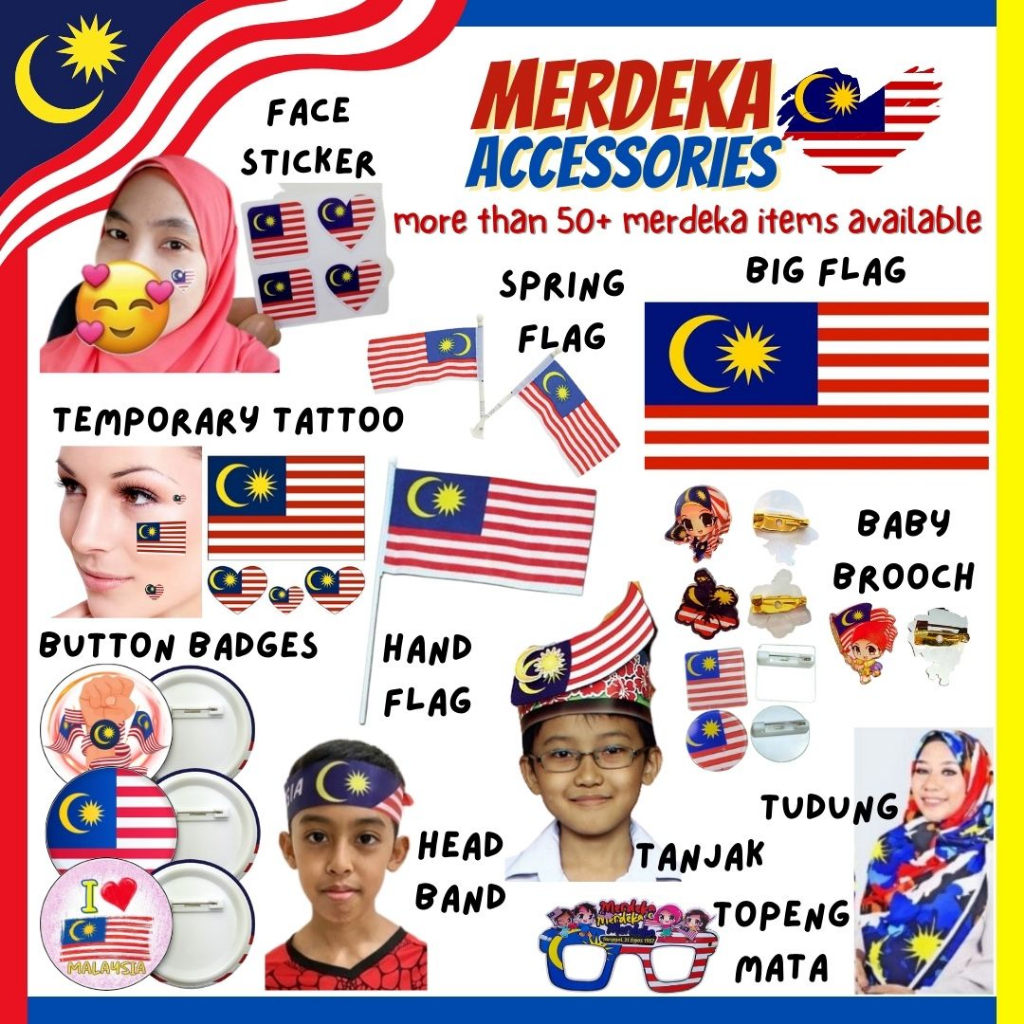 Hand Spring Flag Headband Brooch Button Merdeka Malaysia Face Sticker ...