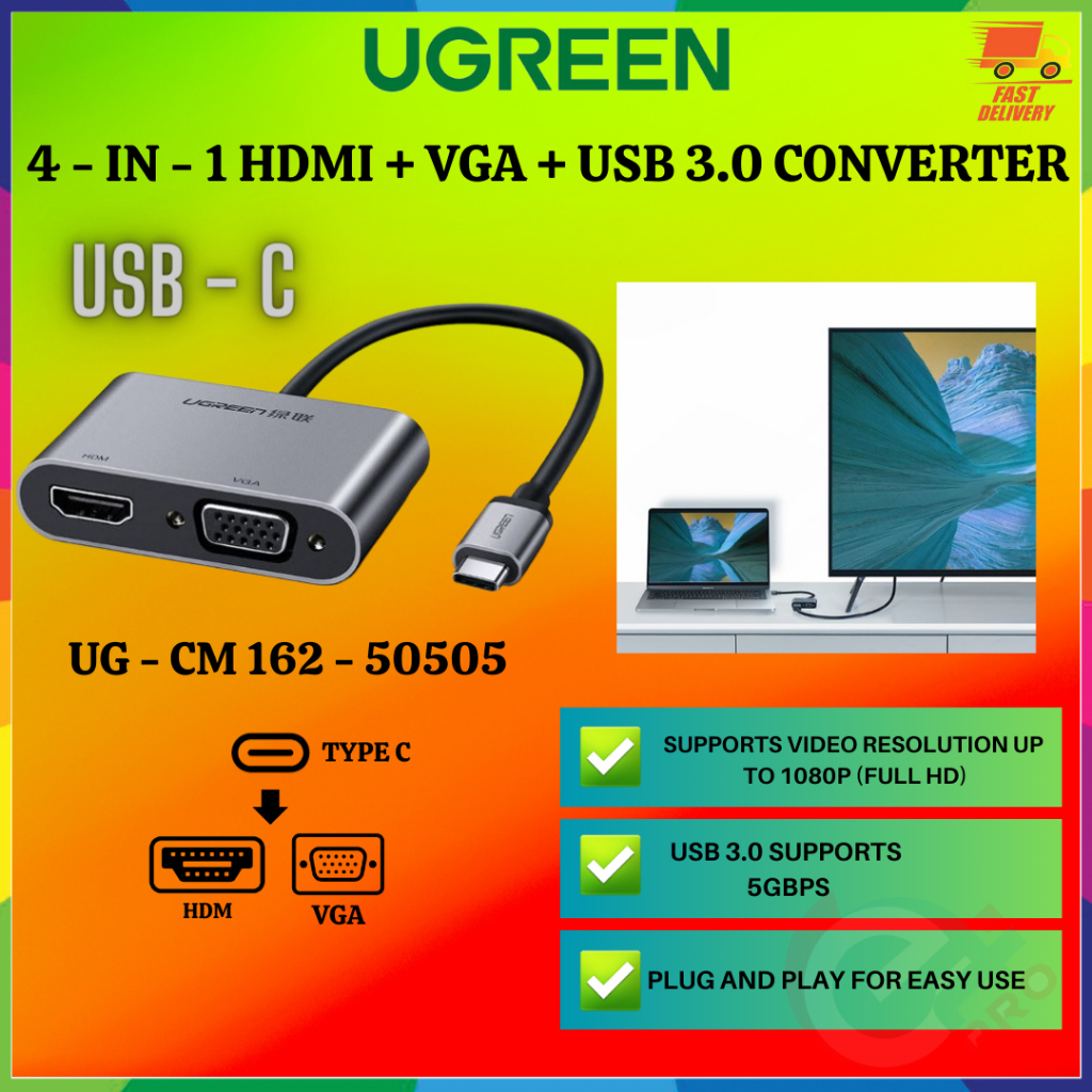 UGREEN USB-C TO HDMI+VGA Converter With PD ALUMINUM CASE - UG-CM162 ...