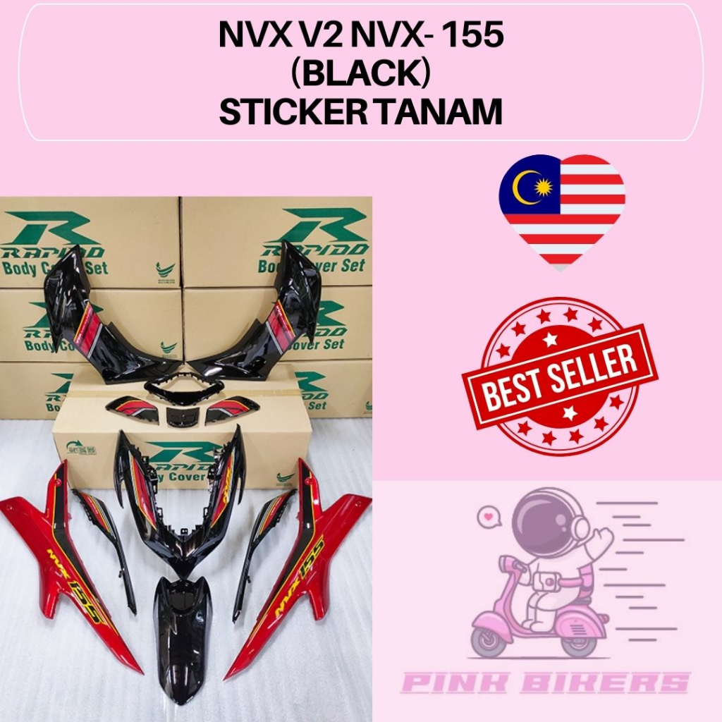 Coverset NVX V2 NVX-155 (20) Bodyset (Sticker Tanam) Black Silver ...