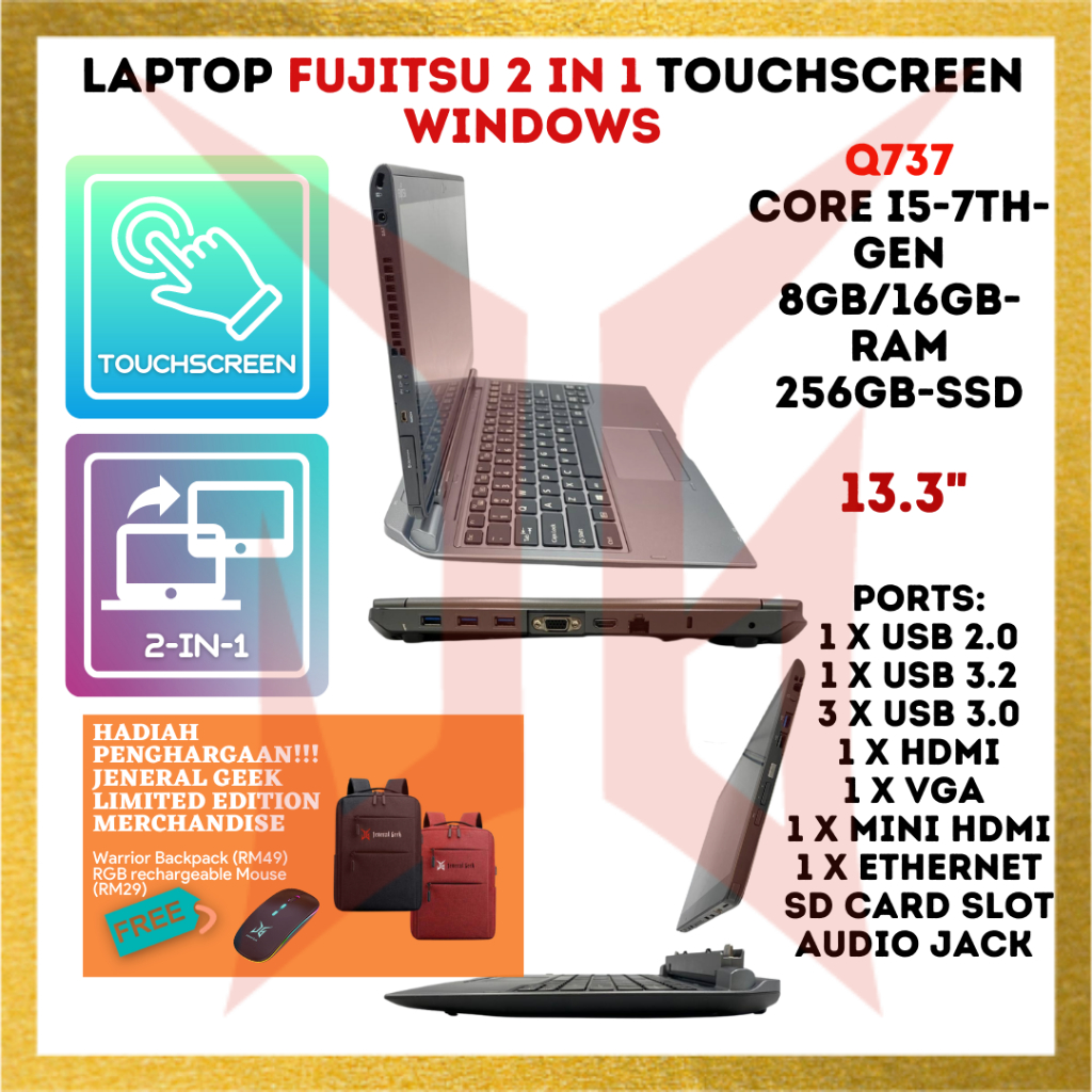LAPTOP FUJITSU WINDOWS 2 in 1 - Q737 - i5 7TH GEN - 13.3" - TOUCHSCREEN ...