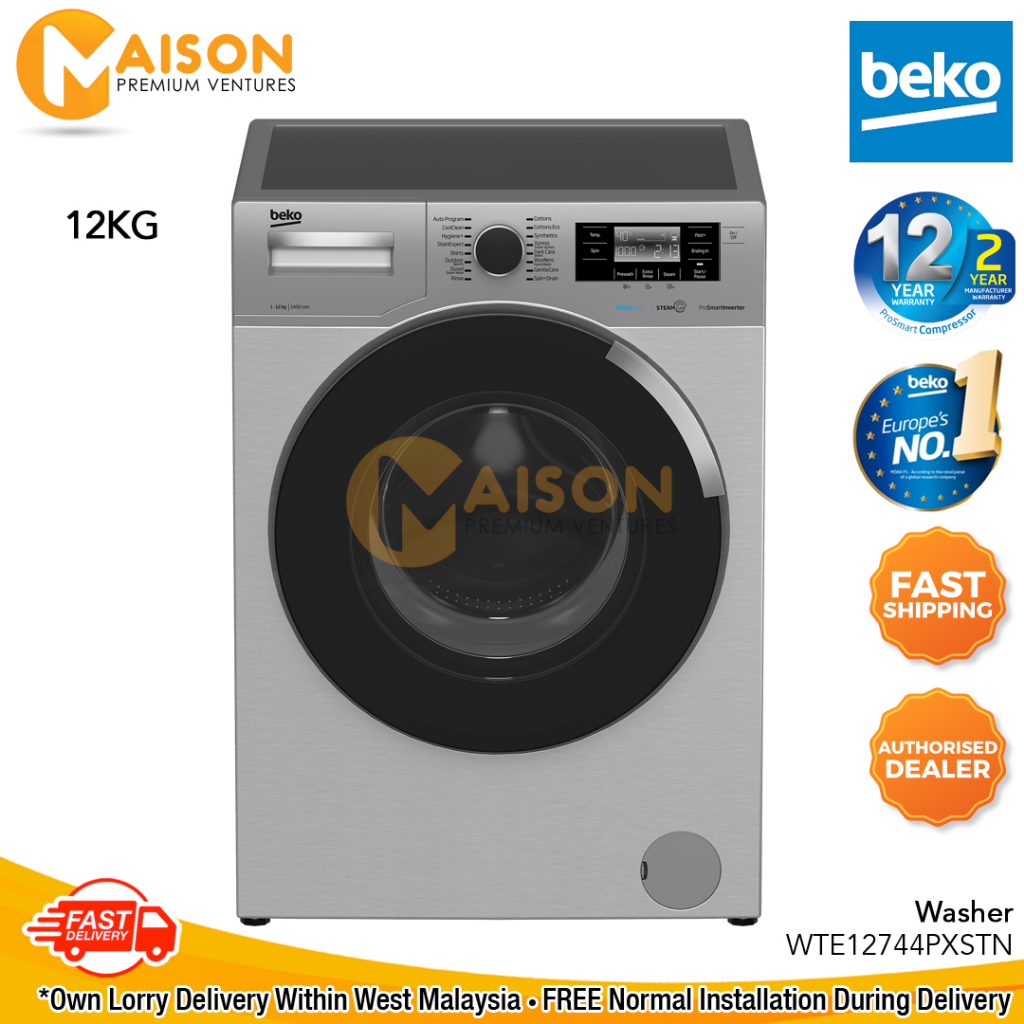 Beko Inverter Front Load Washer WTE12744PXSTN (Made in Europe) | Shopee ...