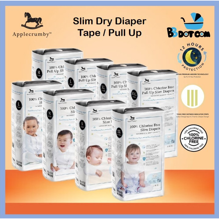 Applecrumby 100% Chlorine Free Slim Dry Tape Diapes / Pull Up Diapers ...
