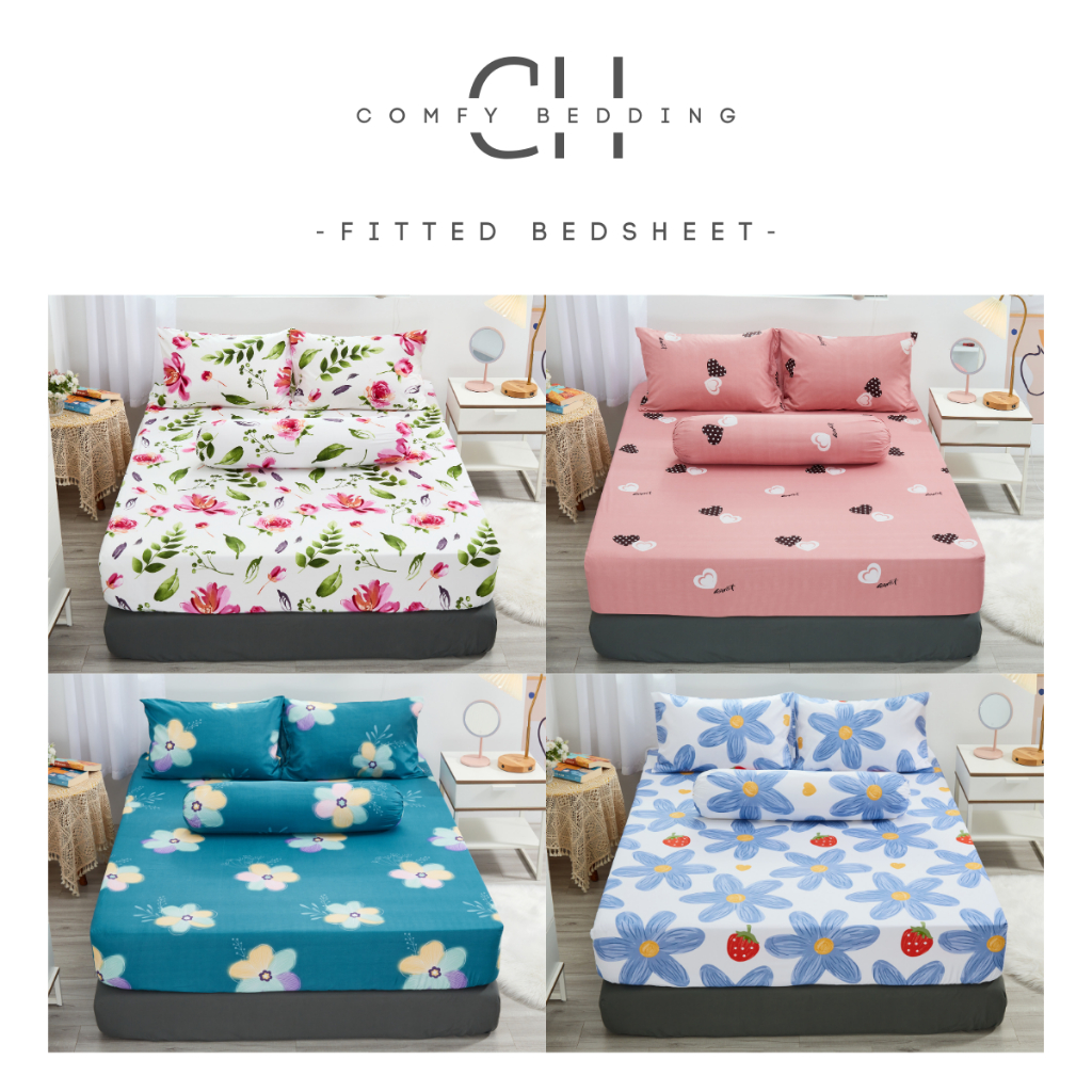 Premium Bed Sheet 4in1 Queen King / 2in1 Single Size Bedding Bedsheet ...