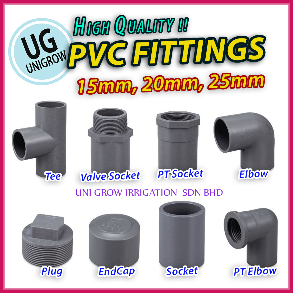 (15mm 20mm 25mm) PVC Pipe Fitting Tee / Valve Socket / PT Socket / Elbow / Plug / End Cap ...