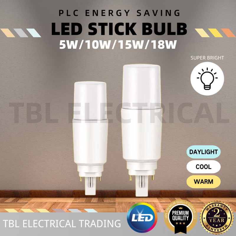 LED Stick Bulb PLC 10W 15W Energy Saving Mentol Lampu Meja Siling Ceiling Lighting Table Lampu ...