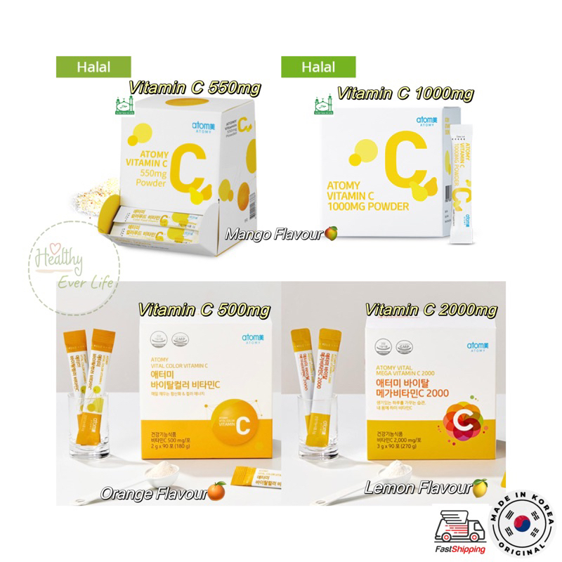 现货💯ReadyStock🍊Atomy Vitamin C艾多美水溶性维他命Halal 500mg/550mg/1000mg/2000mg ...